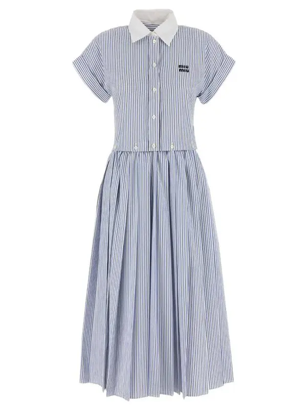 Miu Miu Embroidered Poplin Shirt Dress - Stripped