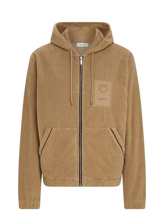 FERRAGAMO Monogram Terry Cotton Hoodie - Natural