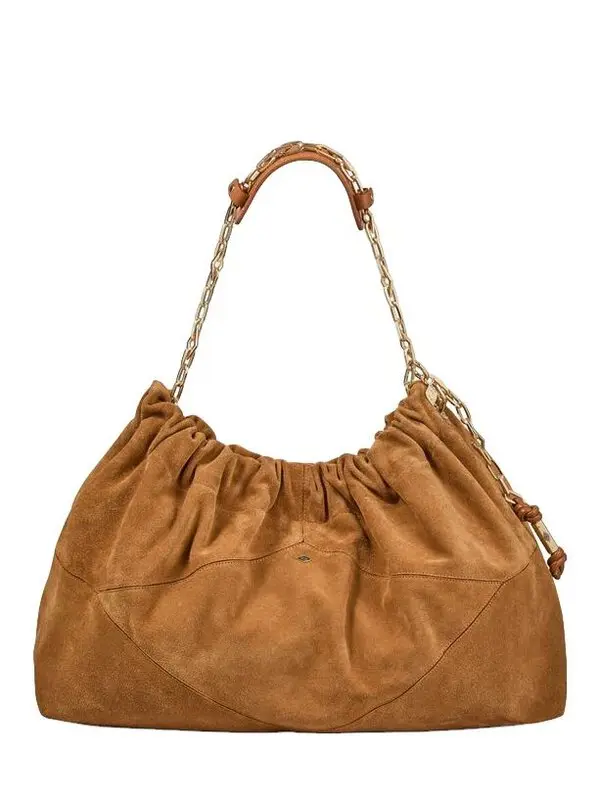 Ba&sh Large Leather Tote Bag With Chain Strap - Brown
