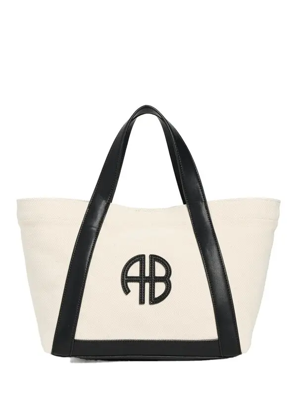 ANINE BING Small Cara Tote - Natural Canvas W/ Black