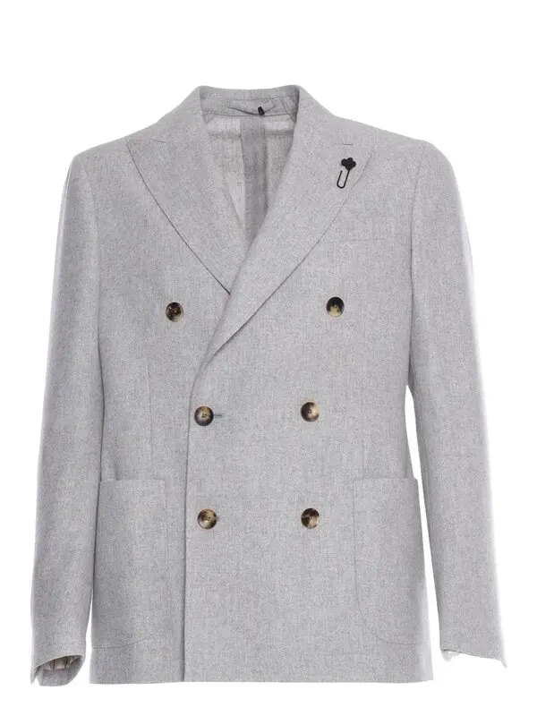 LARDINI Double-breasted Cashmere Blend Jacket - Gray