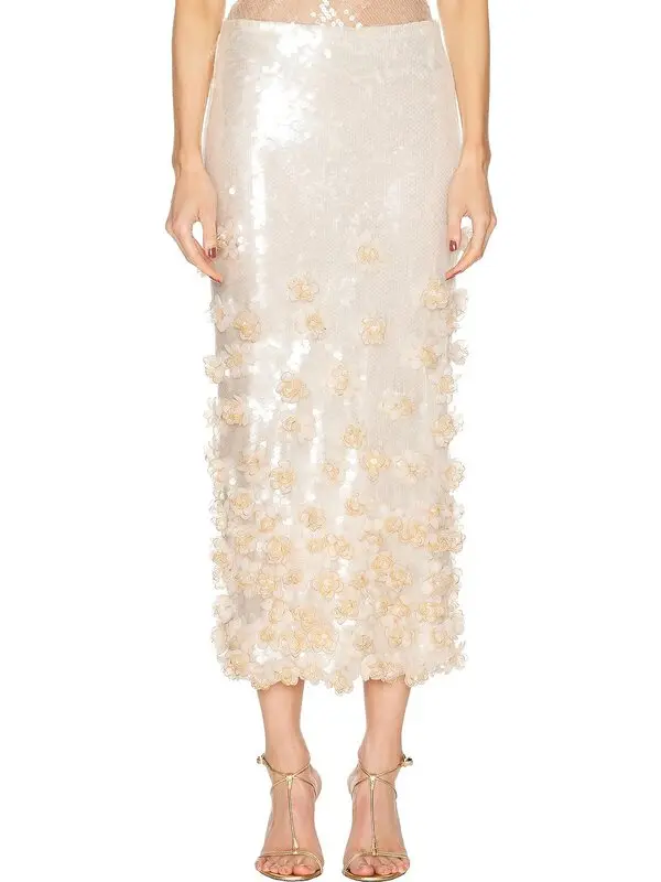 PatBO Sequin Midi Skirt - Off White