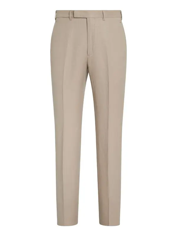 Zegna Oasi Lino Blue Flower Pants - Light Taupe