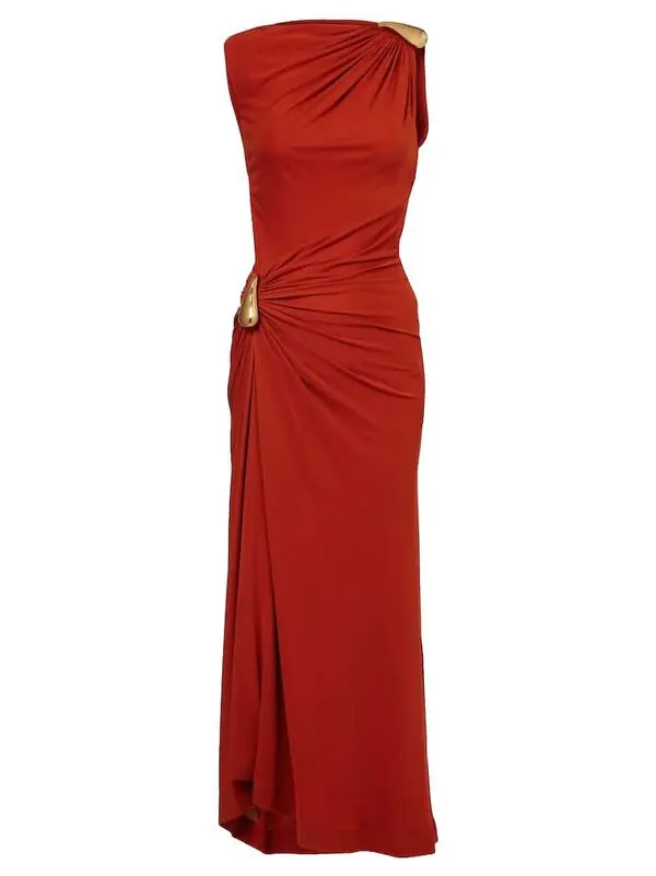 Bottega Veneta Gathered Jersey Maxi Dress - Orange
