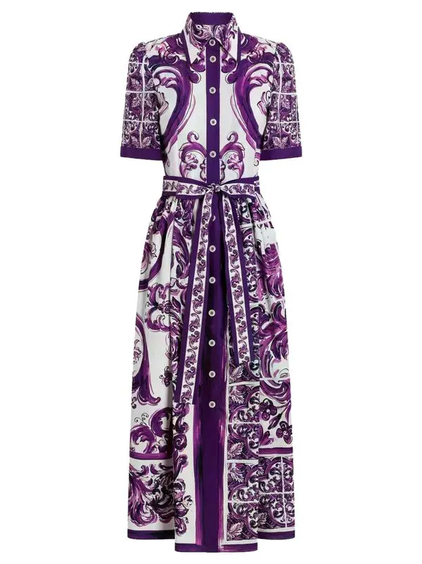 Dolce & Gabbana Majolica-print Midi Dress - White