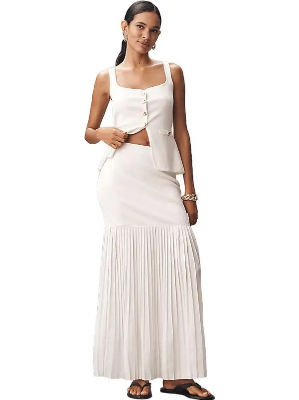 BLITHE Twofer Pleated Maxi Skirt - White