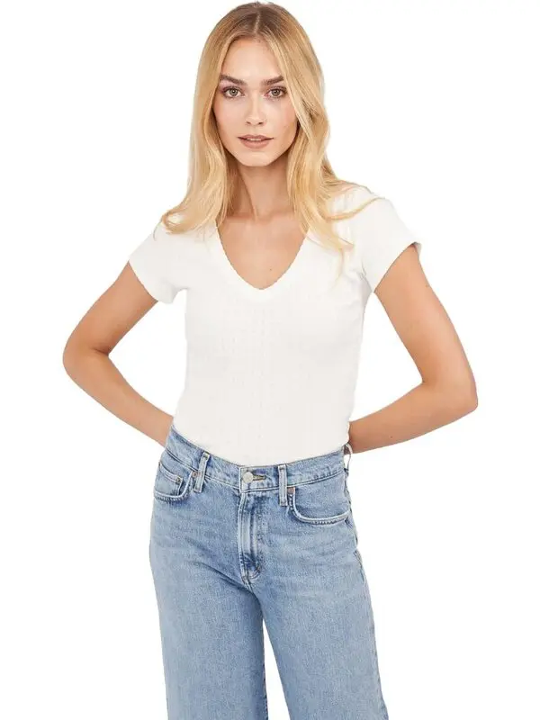 MAREA Pointelle V-neck Tee - White