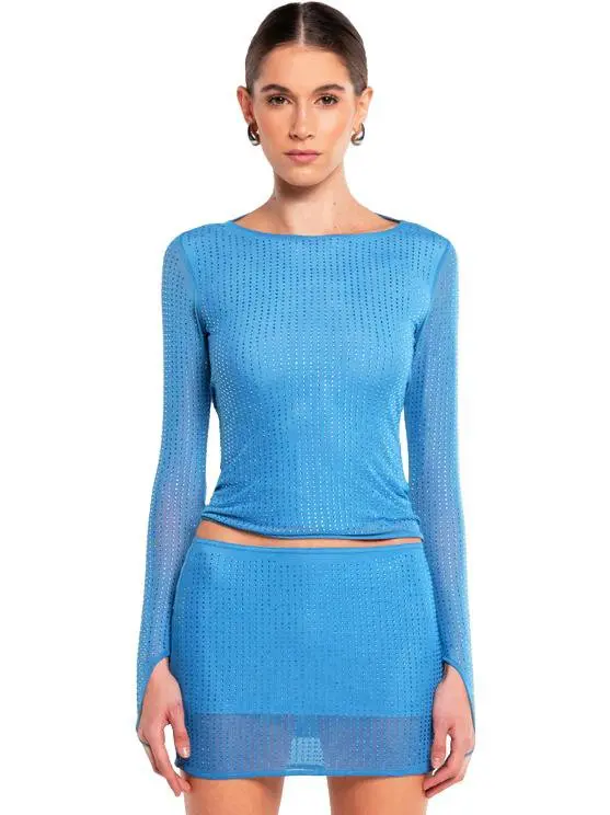 OW Mesha Rhinestone Blouse - Blue Rhinestone