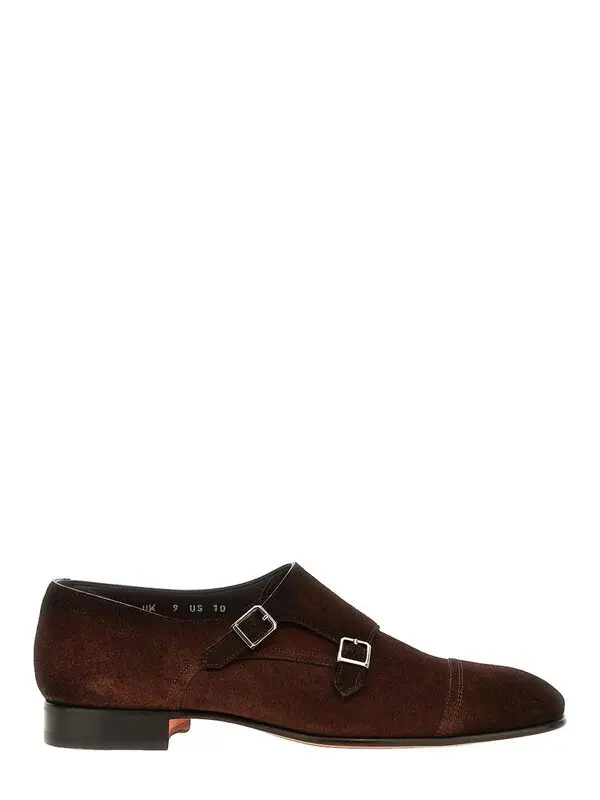 Santoni Double Buckle Monk Strap Loafers - Brown