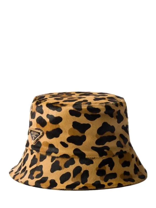 Prada Leopard Print Bucket Hat - Brown
