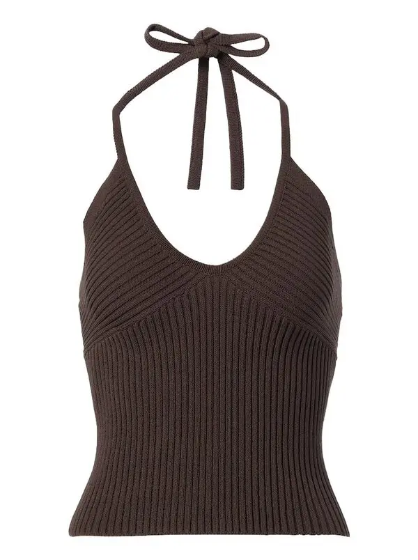 Vince Halterneck Cotton-blend Top - Brown