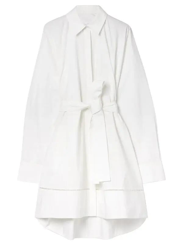 Proenza Schouler Sammy Belted Crochet-trimmed Mini Shirt Dress - White