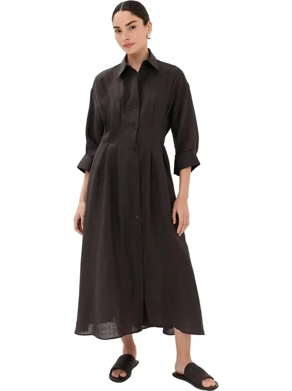 TWP Cotton Pleated Midi Shirt Dress - Chocolate