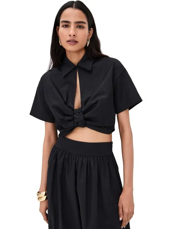 DE LORETA Myriam Cotton Blouse - Black