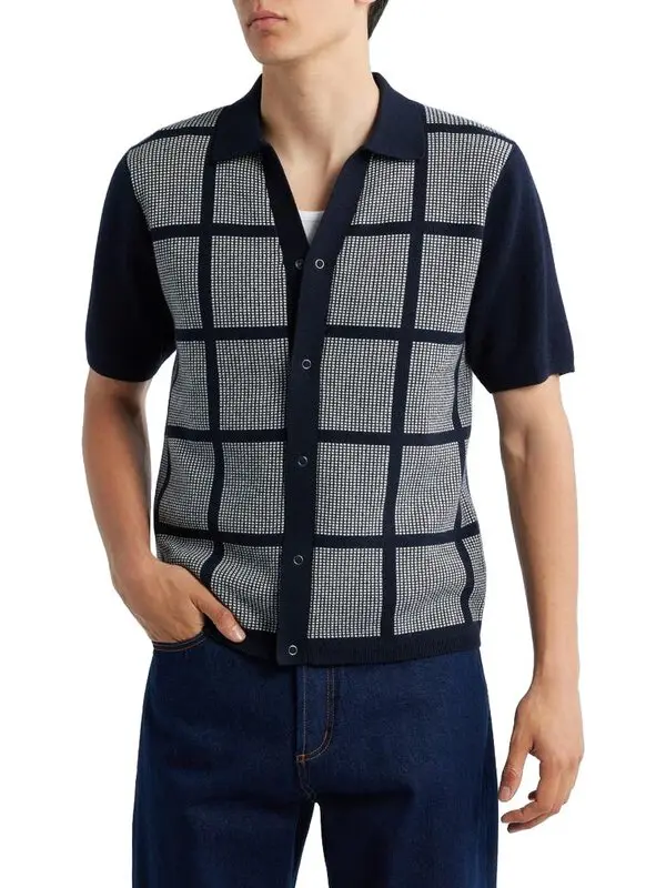 PERCIVAL Costa Geo Pattern Short Sleeve Cardigan - Navy