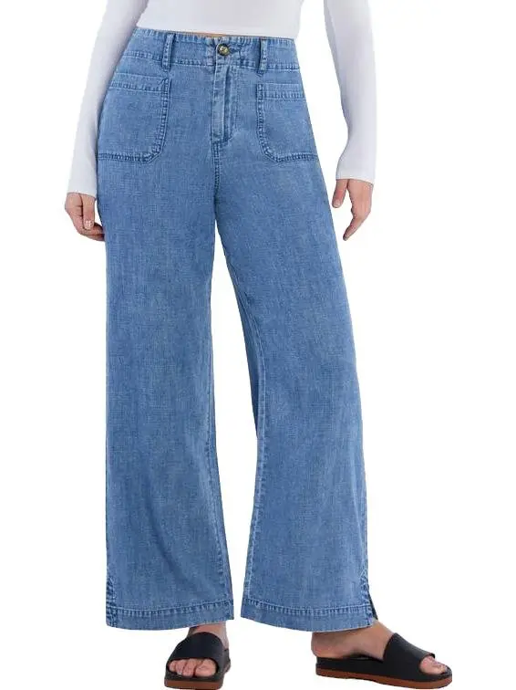 HINT OF BLU High Waist Cotton Blend Wide Leg Pants - Lake Elsinor