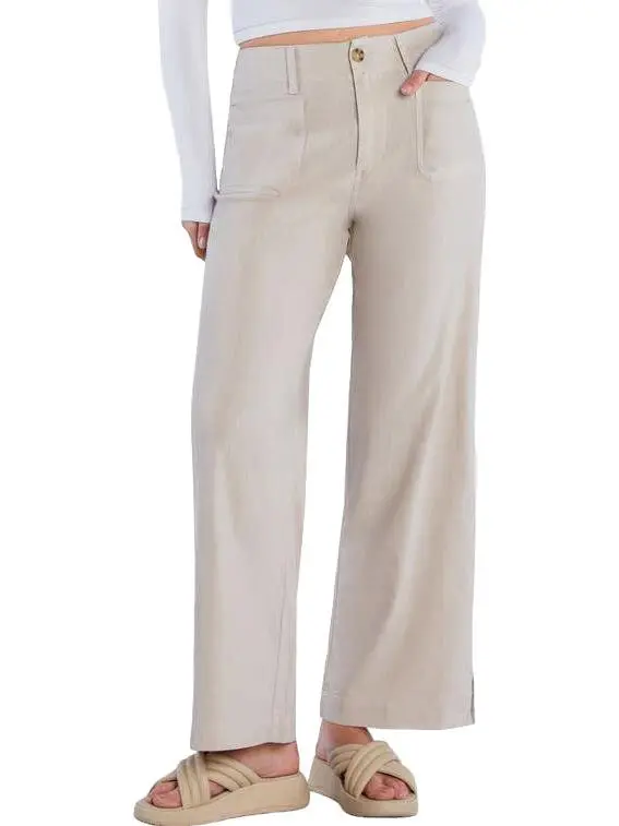 HINT OF BLU High Waist Cotton Blend Wide Leg Pants - Moonbeam
