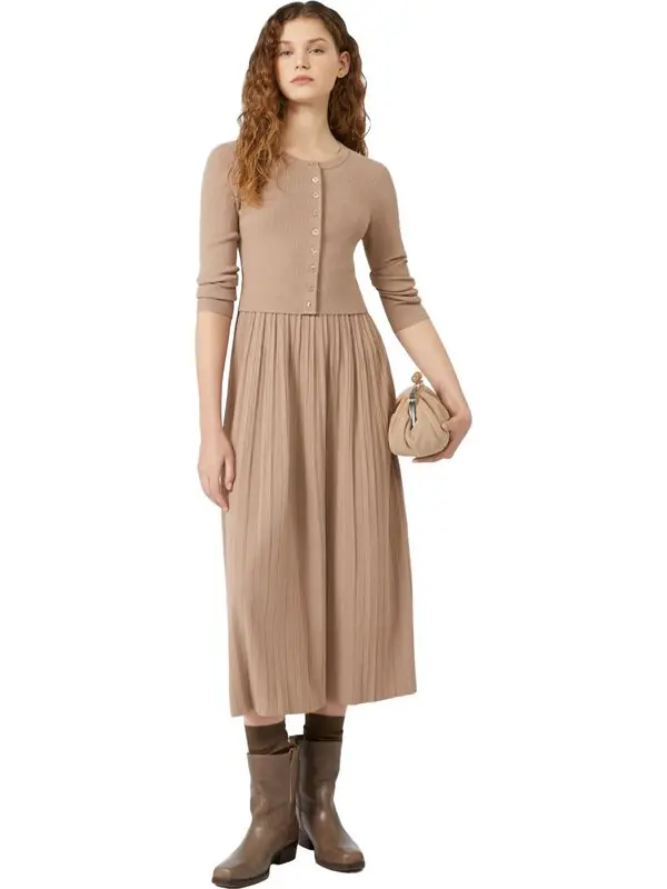 Max Mara Plissé-pleated Viscose Crepe Dress - Marron Glace'