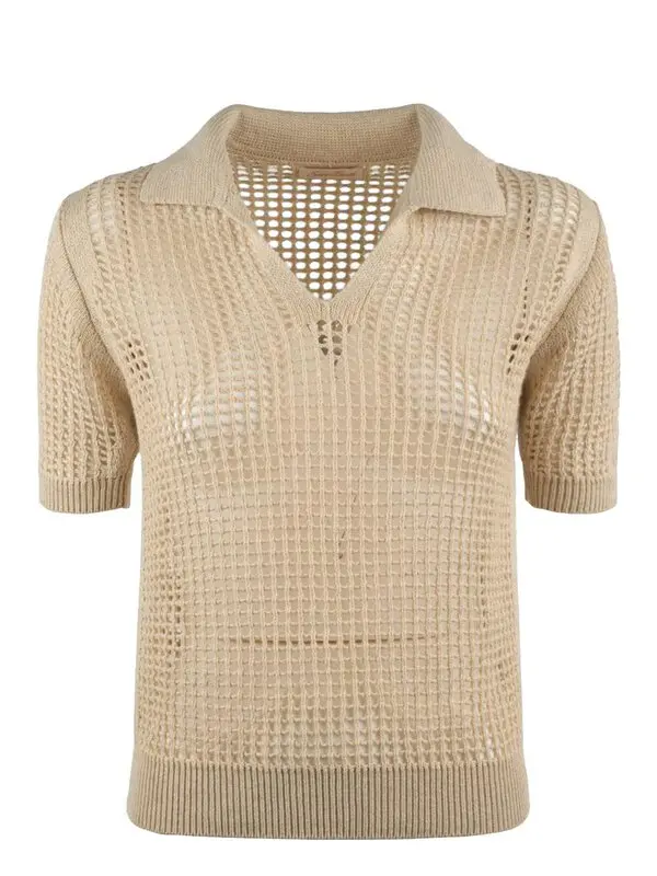 MC2 SAINT BARTH Crochet Mesh Polo Shirt - Beige