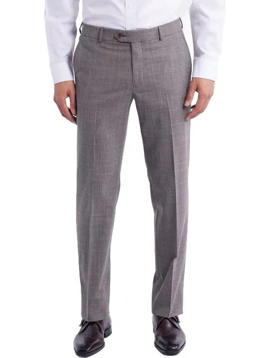 Berle Plaid Flat Front Trousers - Taupe