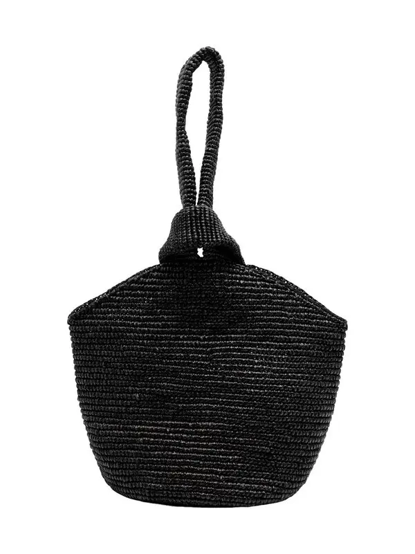 SENSI STUDIO Pull-through Mini Raffia Top Handle Bag - Black