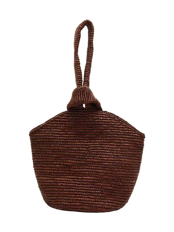 SENSI STUDIO Pull-through Mini Raffia Top Handle Bag - Chocolate