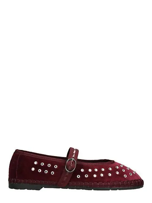 FLABELUS Mae Studded Velvet Mary Jane Flats - Wine