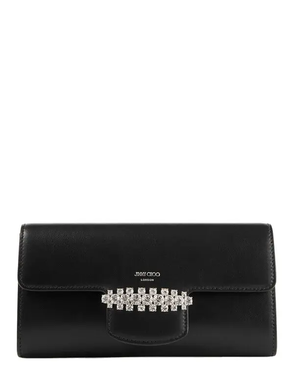 JIMMY CHOO Bing Wallet Chain Leather Mini Shoulder Bag With Crystal Embellishment - Black