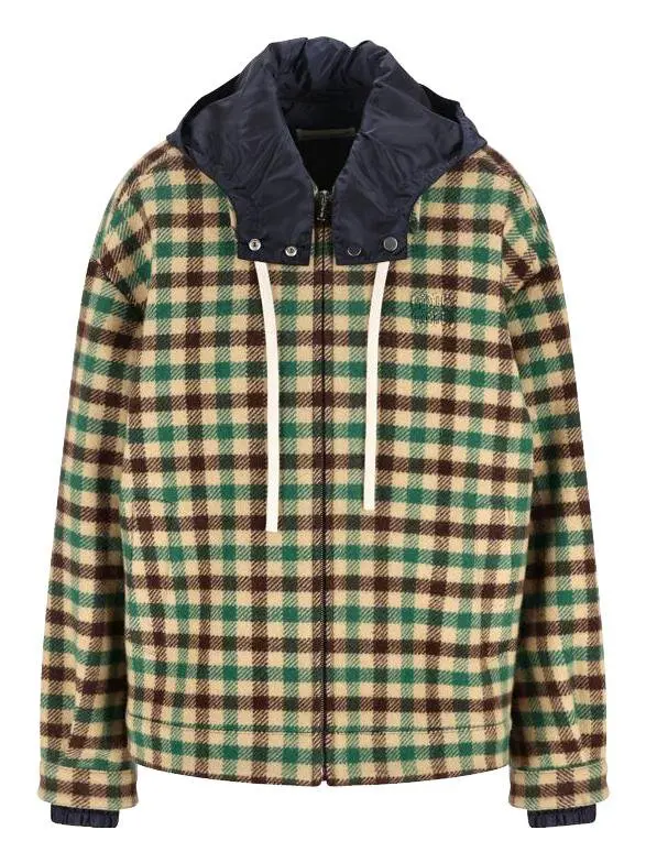 Miu Miu Check Pattern Virgin Wool Jacket - Camel+ve Rde+navy