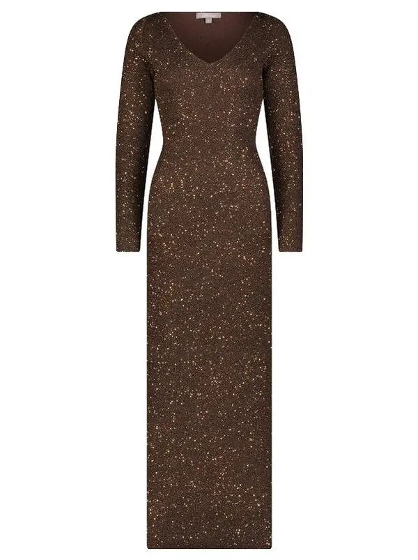 Lela Rose Sequin Knit V-neck Dress - Neutral