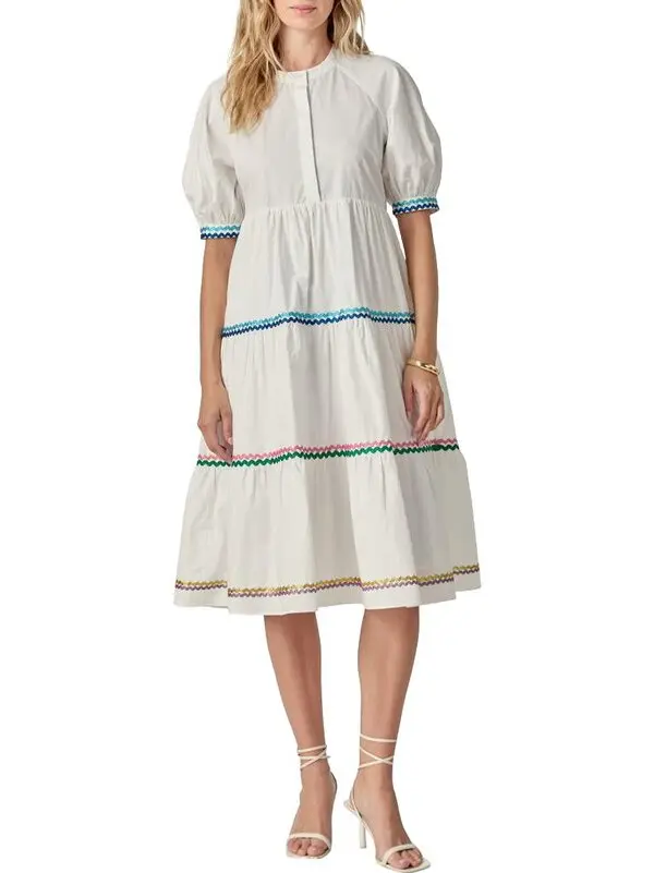 English Factory Ribbon Trim A-line Midi Dress - White