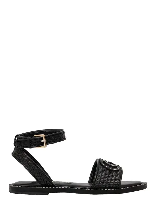 Guess Woven-strap Flat Sandals - Black