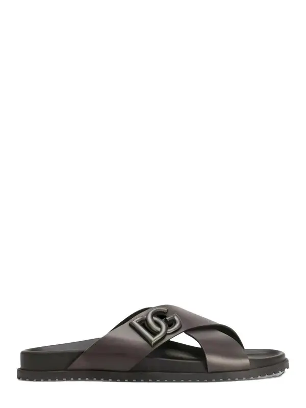 Dolce & Gabbana Leather Slides - Brown