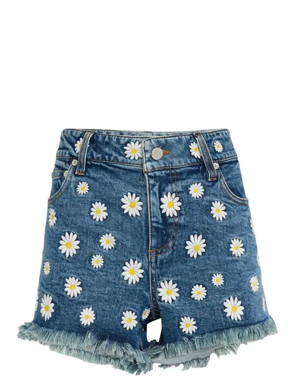 Alice + Olivia Warren Embroidered Denim Cutoff Shorts - Medium Wash