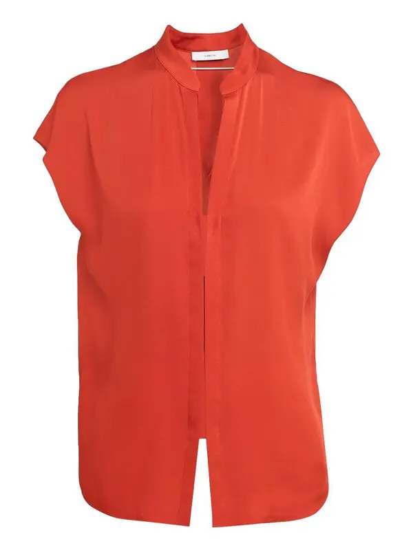 Vince Cap-sleeve Blouse With Hidden Placket - Brick Rose/red