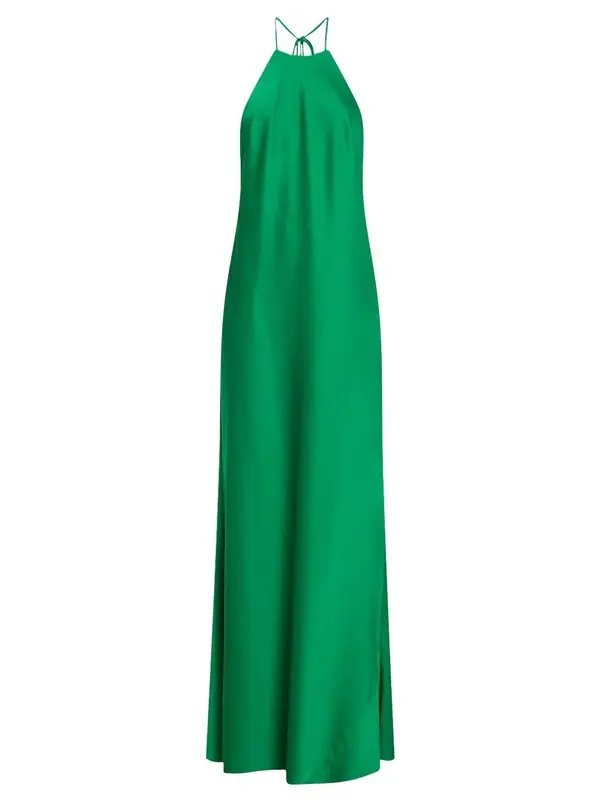 LIV FOSTER Low-back Satin Halter Gown - Verde