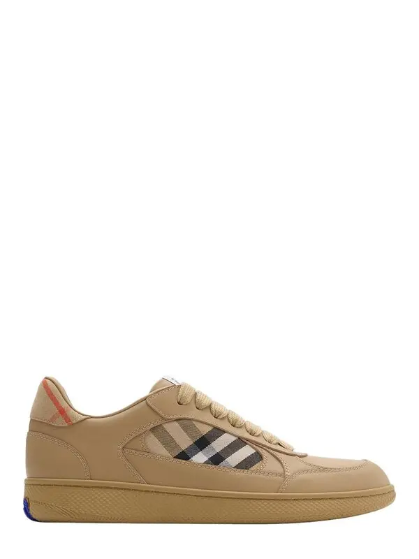 Burberry Terrace Leather And Check Low-top Sneakers - Sand/sand Ip Check