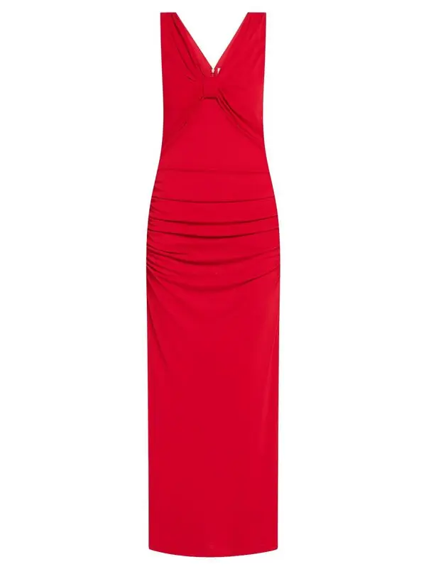 Carolina Herrera Ruched V-neck Column Dress - Herrera Red