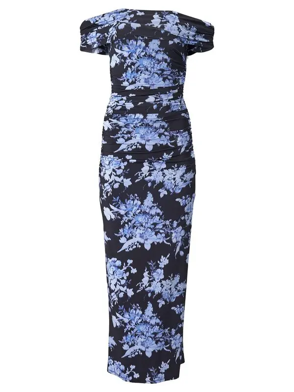Carolina Herrera Floral Gathered Off-the-shoulder Body-con Dress - Midnight Multi