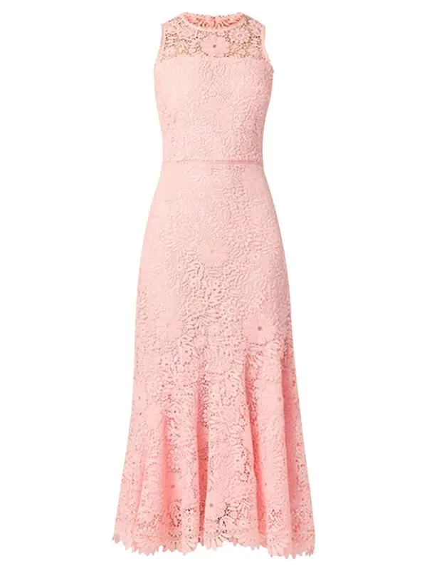 Shoshanna Anamaria Sleeveless Floral Lace Midi Dress - Peony