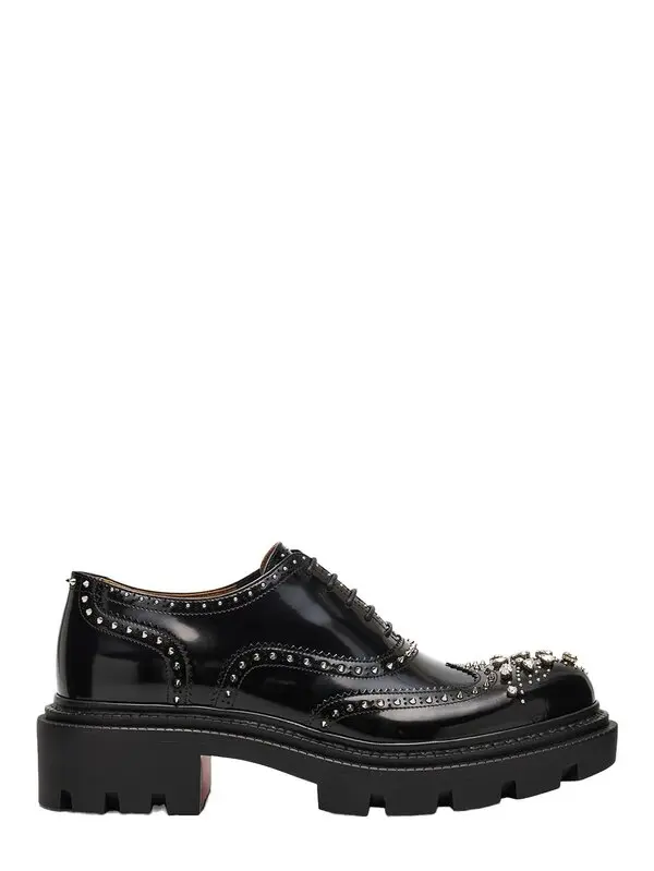 CHRISTIAN LOUBOUTIN College Strass Embellished Leather Oxfords - Black Crystal