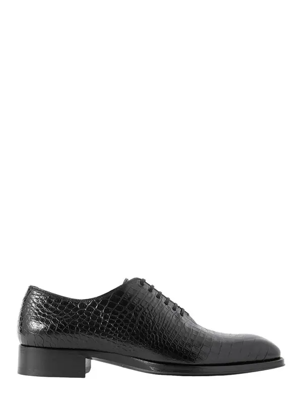 TOM FORD Elkan Croc-effect Leather Oxford Shoes - Black