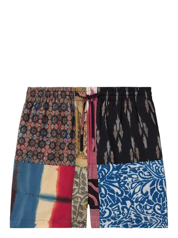 KARDO Olbia Patchwork Printed Cotton Drawstring Shorts - Blue
