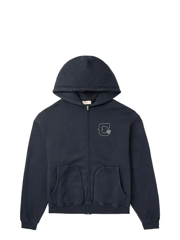 CHERRY LOS ANGELES Logo-embroidered Cotton-jersey Zip-up Hoodie - Black