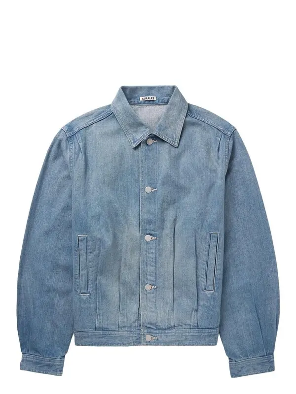Auralee Pleated Selvedge Denim Jacket - Blue
