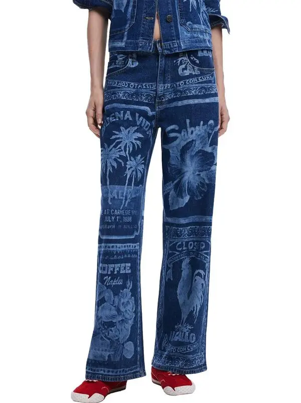 Desigual Print Wide-leg Jeans - Medium Blue