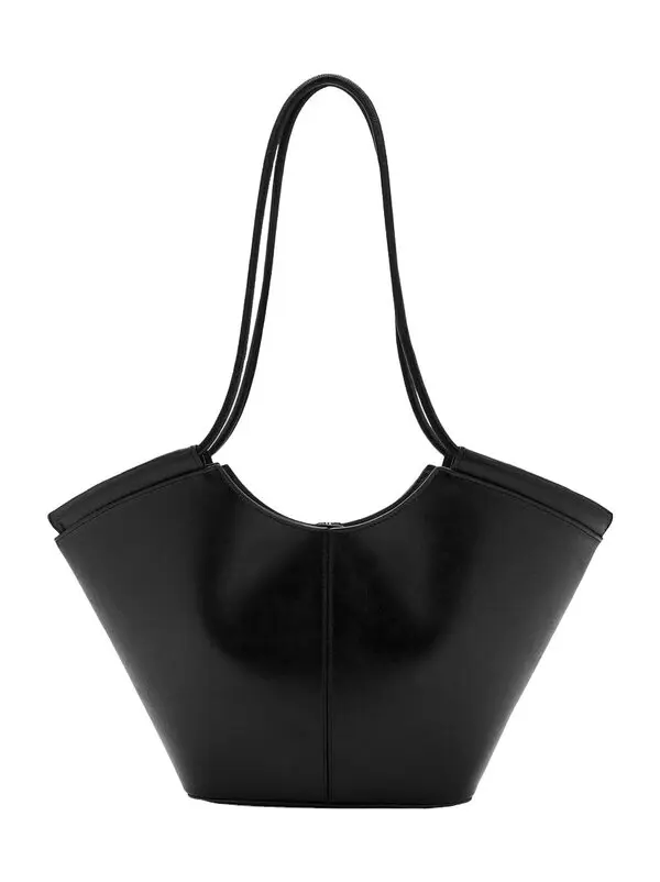 Mango Faux Leather Double Handle Bucket Bag - Black