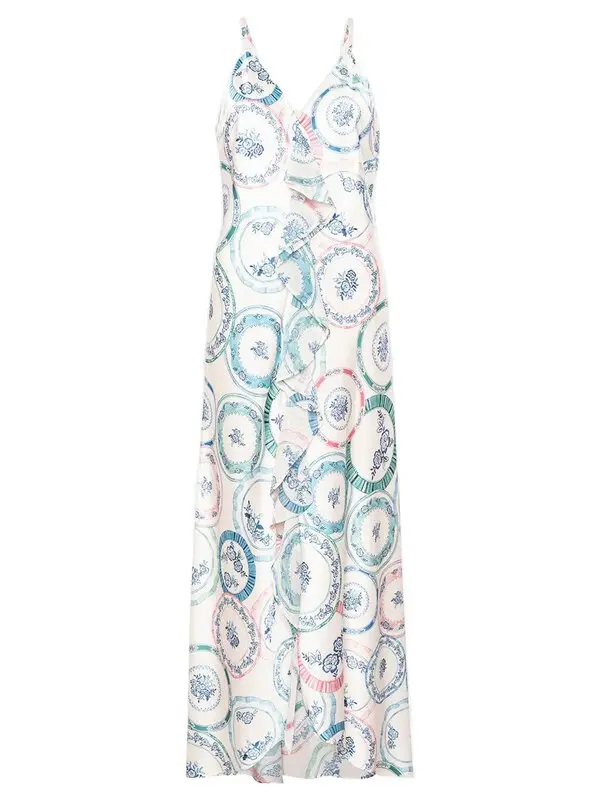 Misa Angela Ruffle-trim Midi Dress - Mlt Color Plates Mix