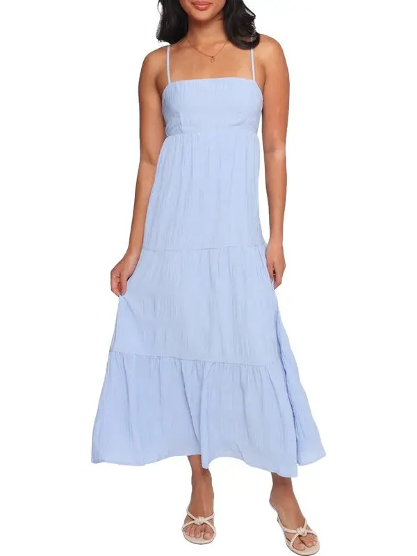 PETAL & PUP Nina Back Cutout Tiered Maxi Dress - Dusty Blue