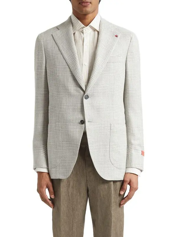 Isaia Marechiaro Glen Plaid Wool Blend Hopsack Sport Coat - Light Grey 910